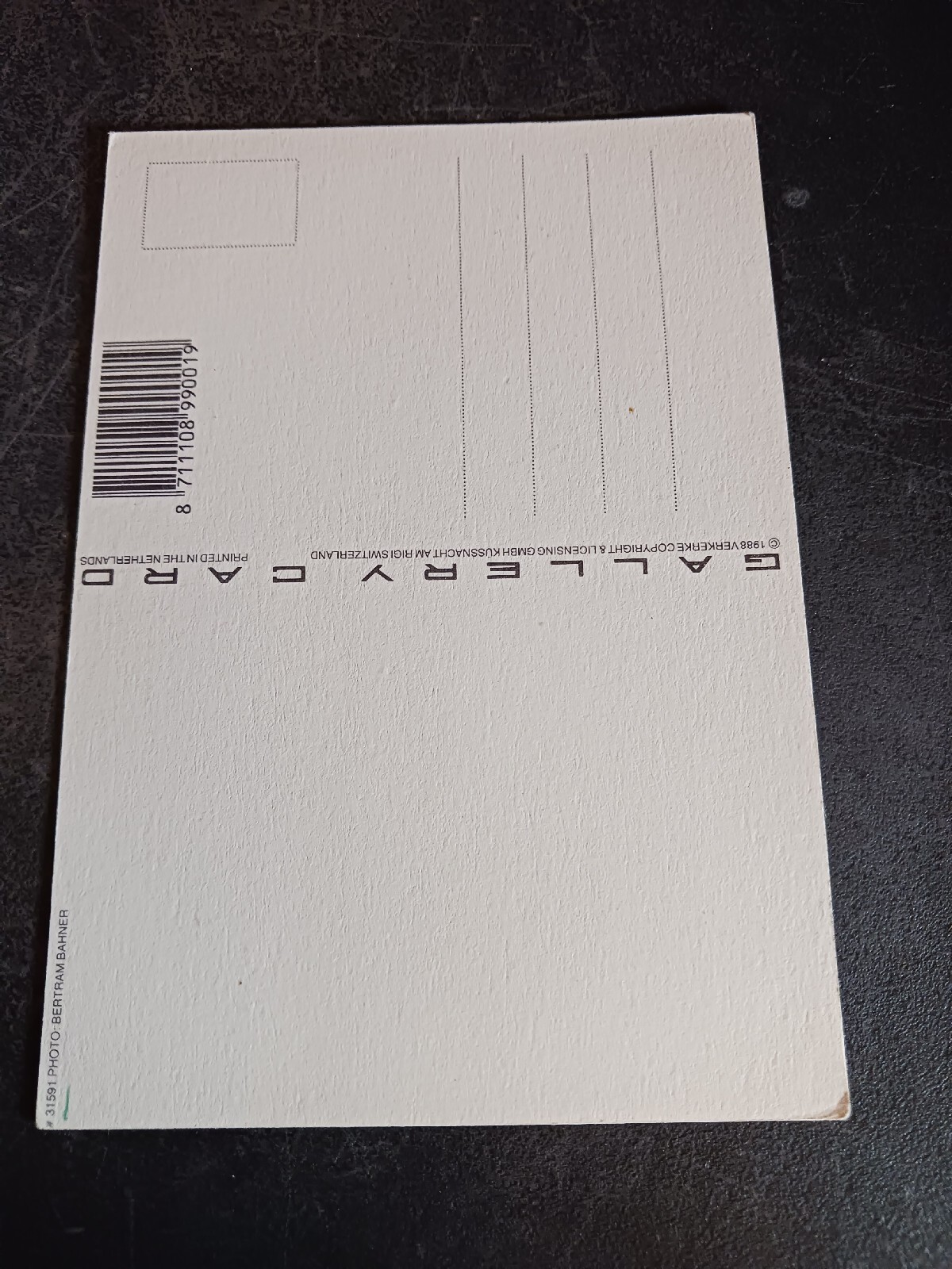 1988 postcard PHOTO Kissing couple BERTRAM BAHNER VERKERKE GALLERY art ...