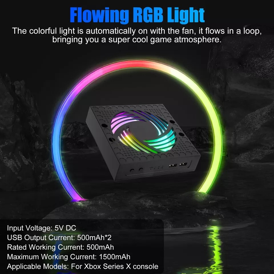 RGB Cooling Fan Vertical Stand Cooler Accessories for Xbox Series X ...