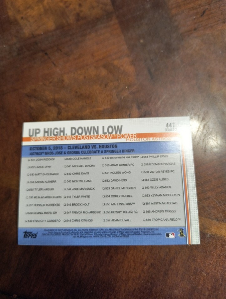GEORGE SPRINGER & JOSE BROS 2019 TOPPS UP HIGH DOWN LOW #447 FREE ...