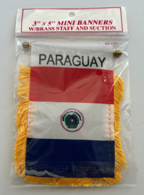Paraguay Mini Banner Flag 4" x 6" with BRASS STAFF & SUCTION CUP . | eBay
