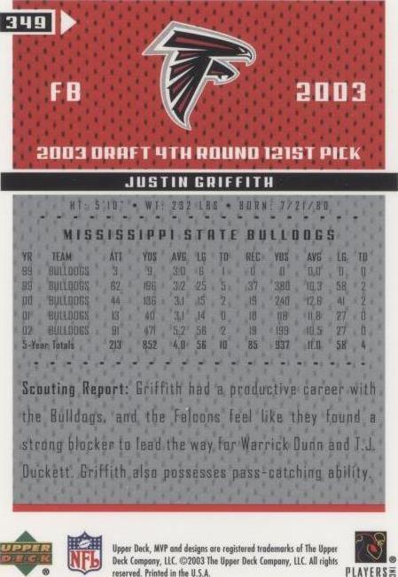 2003 Upper Deck MVP Justin Griffith #349 for sale | eBay