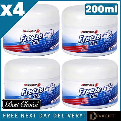 4 x FREEZE GEL 200ML SOOTHES COOLS MASSAGES MUSCLE PAIN RELIEF FREEZING ...