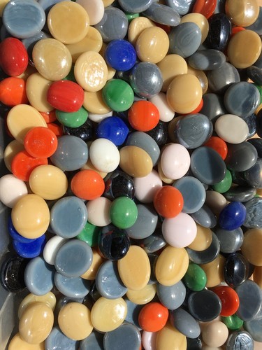 1 Lb MOSAIC DECORATIVE GLASS OPAQUE FLAT BOTTOM MARBLES PINK GRAY RED ...
