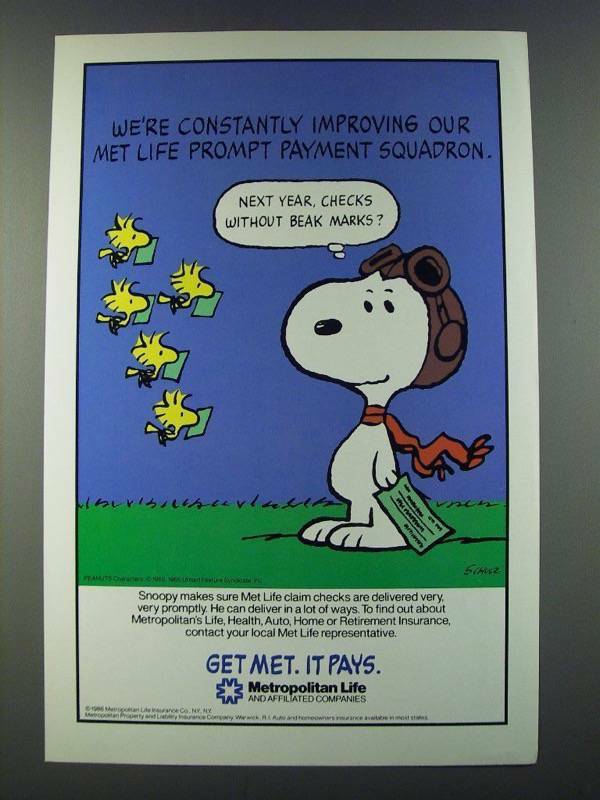 1986 Metropolitan Life Insurance Ad - Snoopy - Charles Schulz | eBay