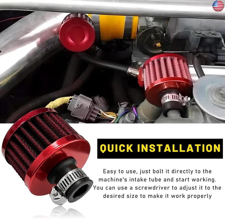 12mm Mini Air Filter, Universal Motor Cold Air Intake Filter Breather ...