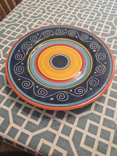 Pier 1 Italian Scrolls Dinner Plate Blue Yellow 11 1/2” Made In Italy ...
