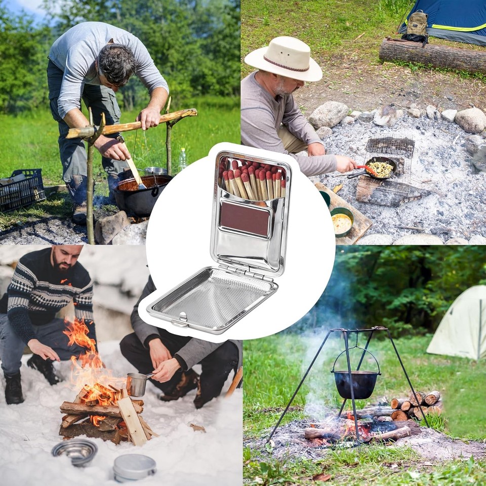 Metal Match Box Case Stainless Steel Matchboxes Matchstick Holder With ...