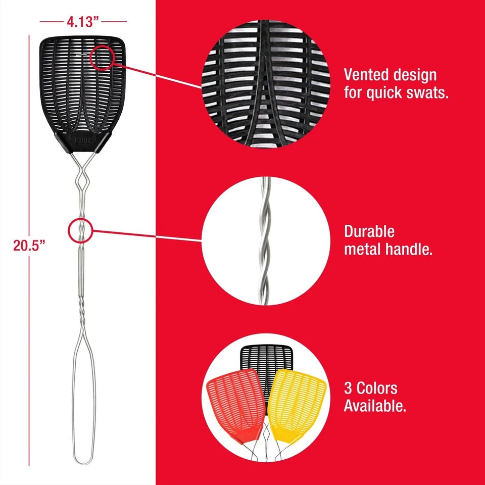 (3 pack)Enoz Fly Swatter, Wire Handled Plastic Fly Swatter, Assorted ...