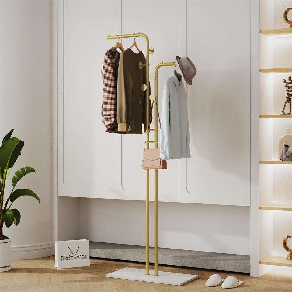 Gold Coat Rack Modern Garment stand with Shelves Hooks Heavy-duty ...