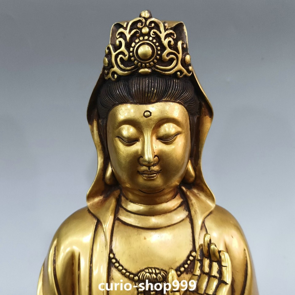 10.6" Old Purple Bronze 24K Gold Kwan-yin Guanyin Avalokiteshvara ...