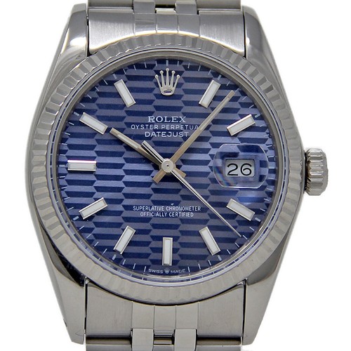 Rolex Datejust 36mm Steel JUBILEE BLUE FLUTED MOTIF 16030 ...