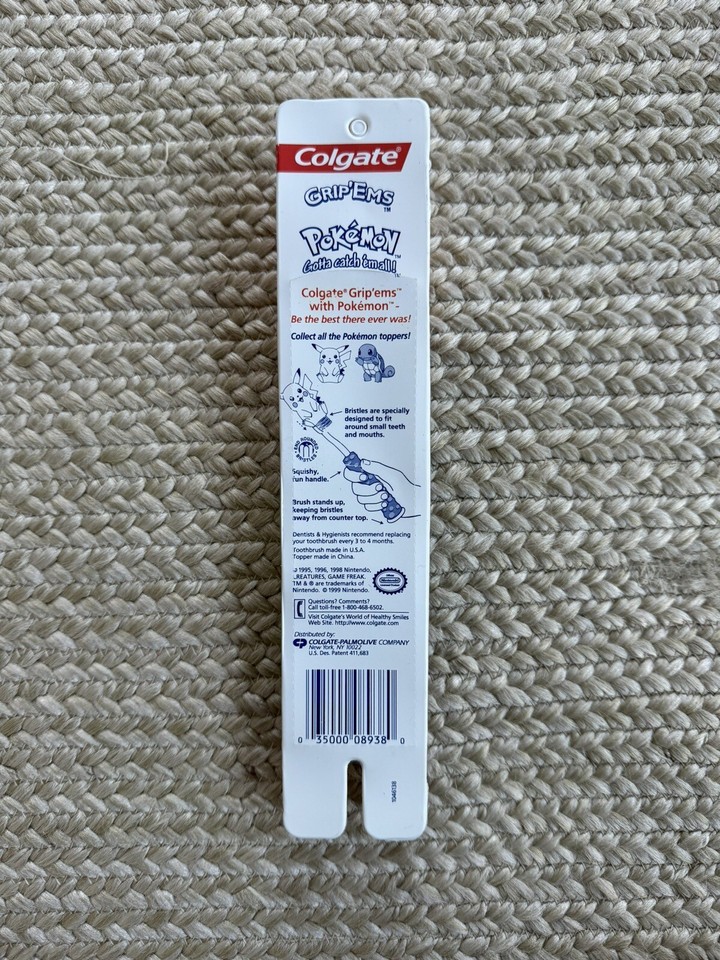 Pokemon GRIP'EMS Pikachu Topper Colgate Toothbrush 1999 VINTAGE RARE ...