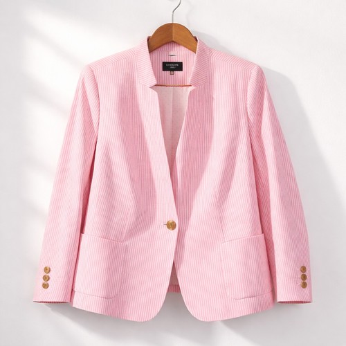 Talbots Aberdeen Womens Linen Cotton Blazer 18W Pink Striped Lined ...