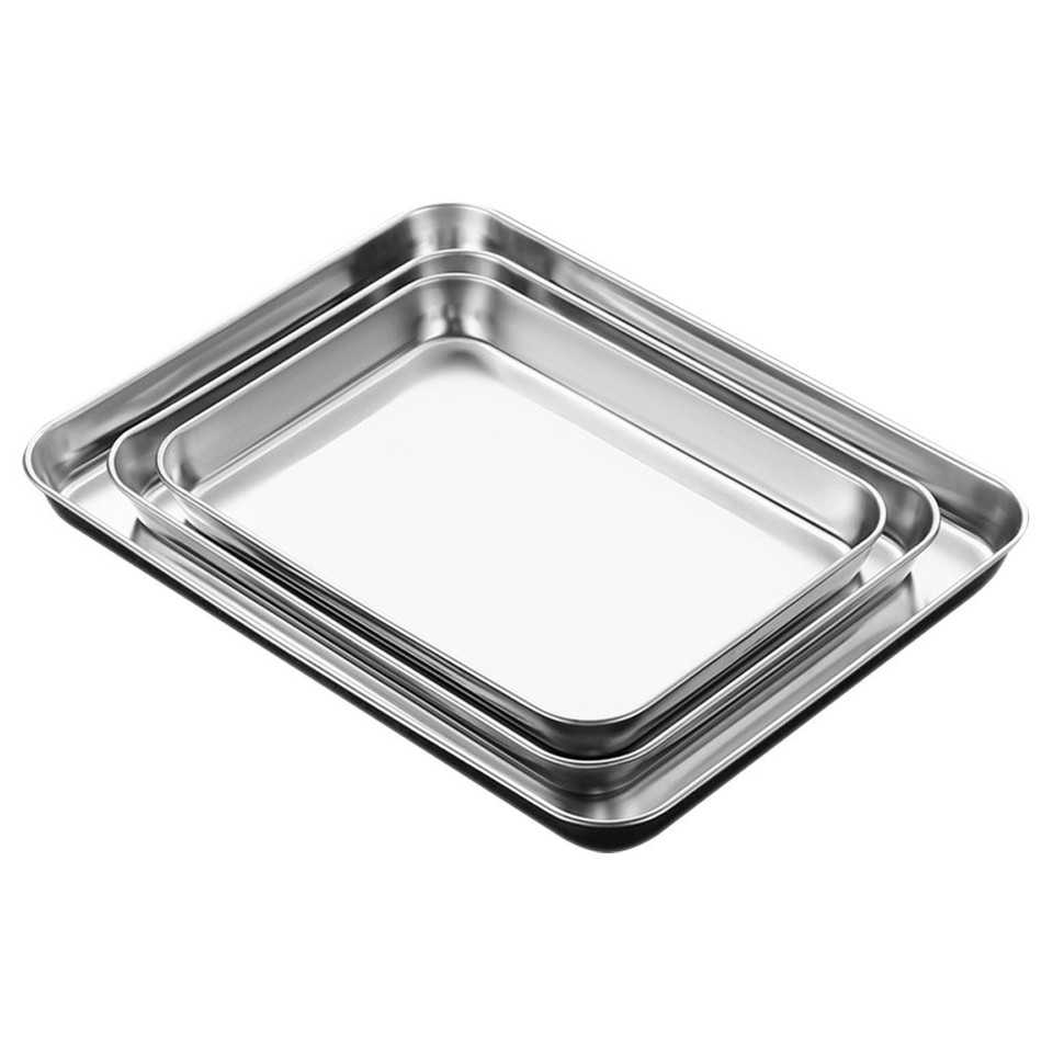3 Pcs Stainless Steel Cooking Sheet Steam Pan Meal Food Tray Serving ...