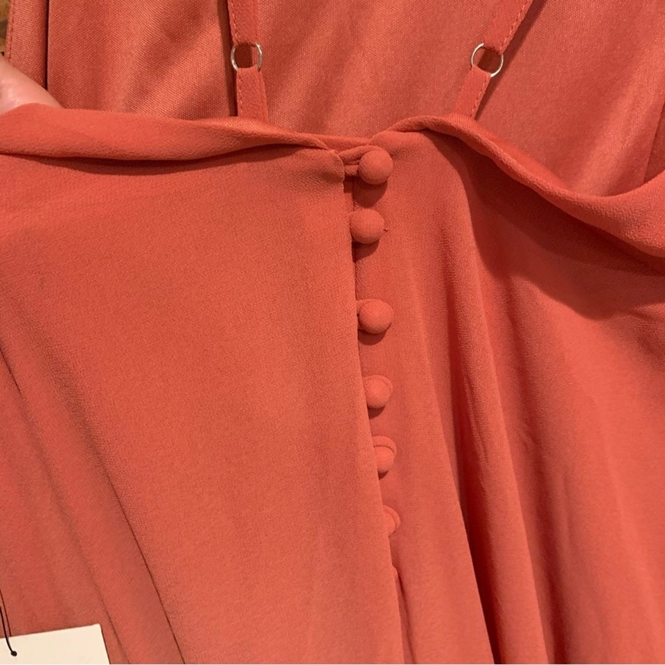 NWT Lulus Meteoric Rise Rusty Rose Maxi Dress Ruffle Strap Button Back ...