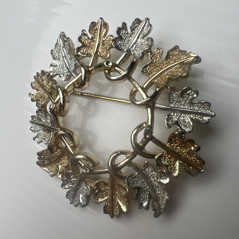 Vintage 1968 Sarah Coventry Brooch Silver Gold Two Tone Maple Oak Leaf ...