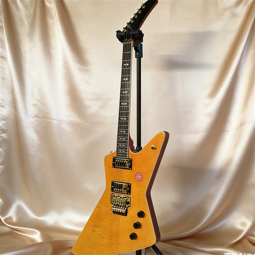 Yellow Explorer Flame Maple Top Electric Guitar HH Pickups Chrome ...