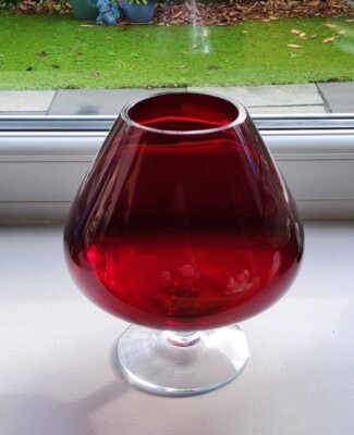 Rare Vintage Whitefriars ruby glass brandy bowl with clear glass base ...