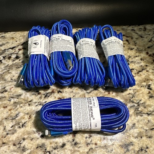 10 Foot Blue Wireless Gear Fabric Charging Cable Heavy Duty For iPhone ...