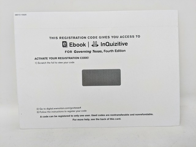 Governing Texas 4th Edition Norton INQUIZITIVE Registration Access Code ...