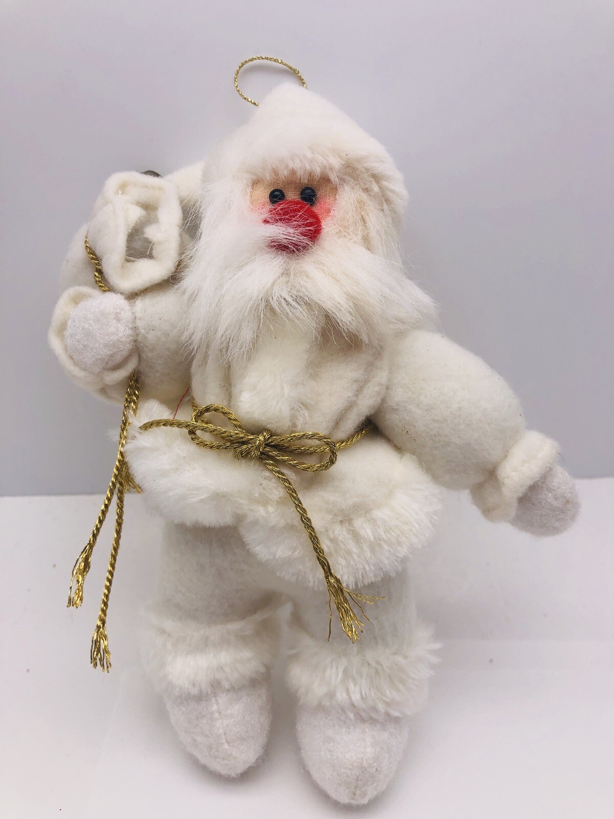 8” Santa Claus In White Plush Figure Christmas Ornament | eBay