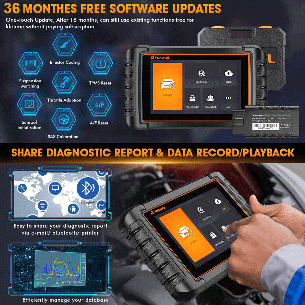 FOXWELL NT809 BT Bidirectional All System Car OBD2 Scanner Diagnostic ...