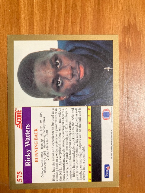 1991 Score - #575 Ricky Watters Rookie Card (RC) Notre Dame | eBay