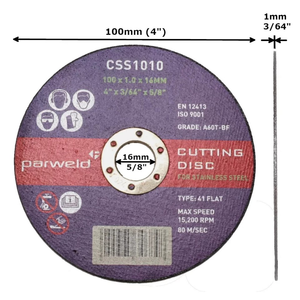100mm 4" Angle Grinder Discs Slitting Discs 16mm Bore Parweld (50 PACK ...