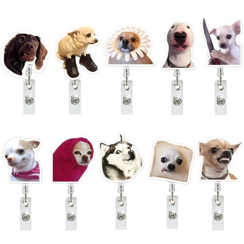Retractable Memes Badge Reels Dog Memes Series Name Tag Holder Office ...
