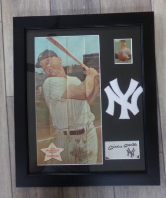 🔥MICKEY MANTLE Framed Matted 1968 Topps Poster W/Autograph Patch Rare ...