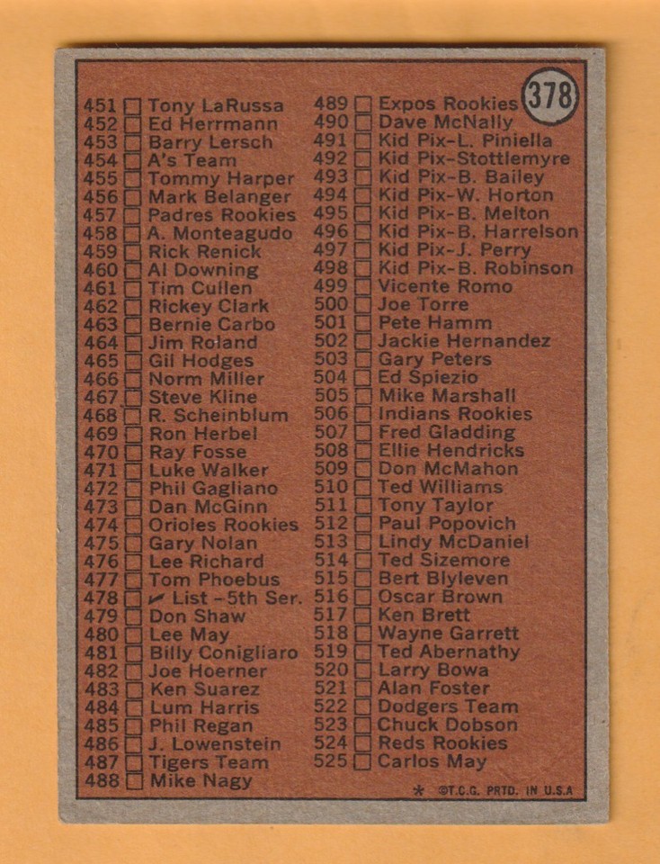 1972 Topps #378 Checklist 395-525 Creased | eBay