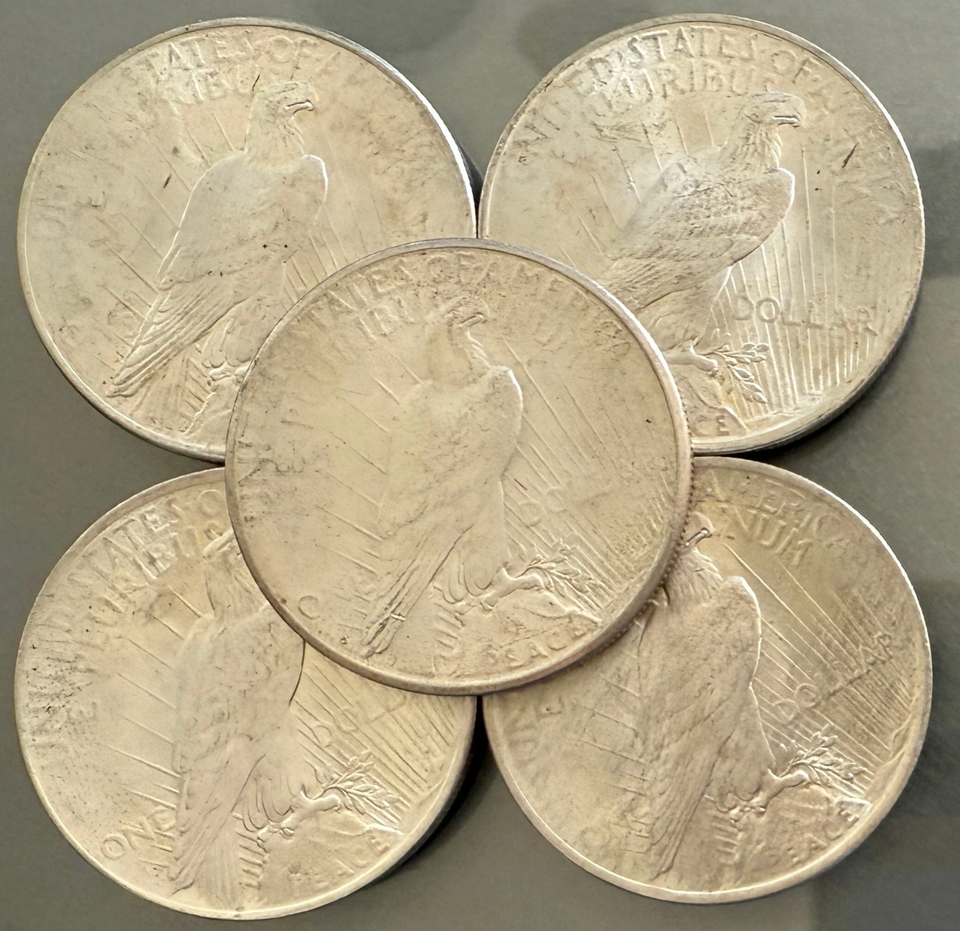 1921-1935 90% Sil ver Peace Dollars Lot of 5 Uncirculated Mixed Dates ...