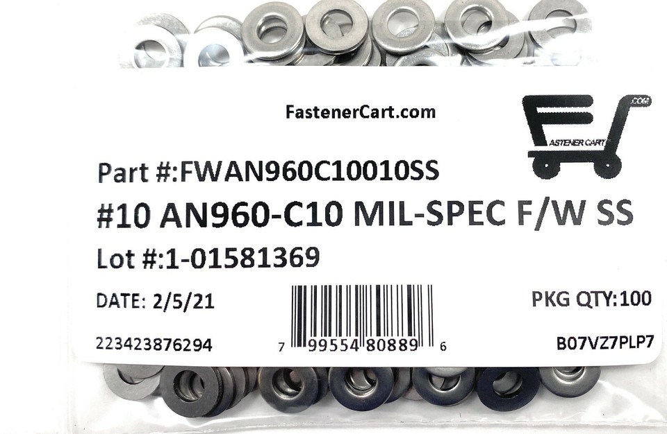 (100) #10 AN960-C10 Mil-Spec Washers Stainless Steel AN960C10 (100 ...