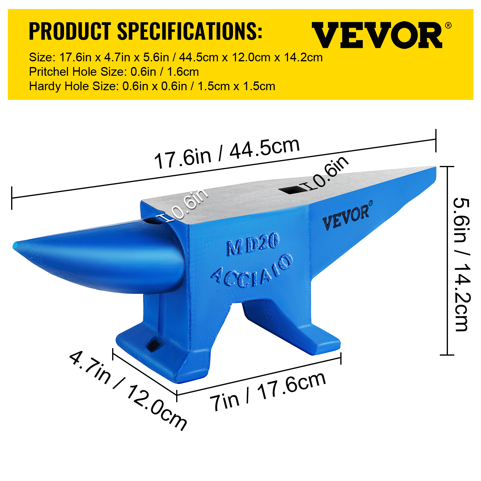 VEVOR 44 lb Anvil Blacksmith Forged Steel 20kg Heat Treated Long Round ...