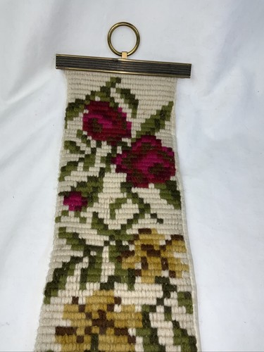 Vintage 35” Retro Floral Design Crewel Embroidery Needlepoint Bell Pull ...