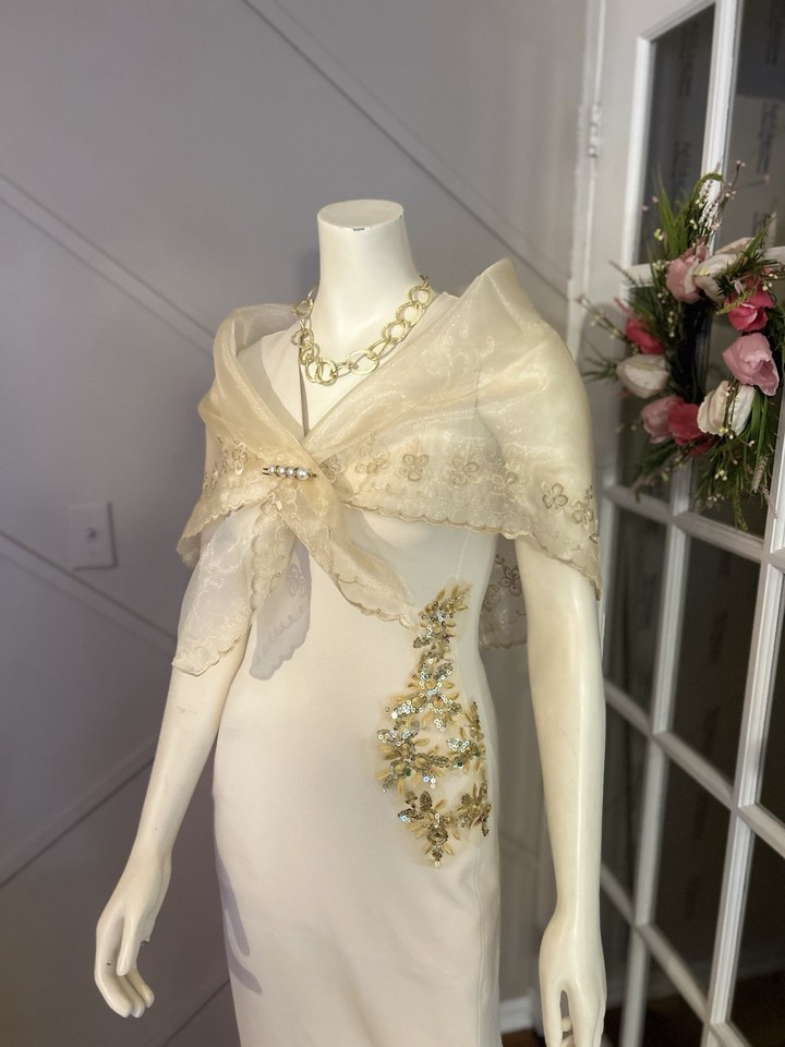 A classic beautiful Beige Filipiniana Alampay for women | eBay