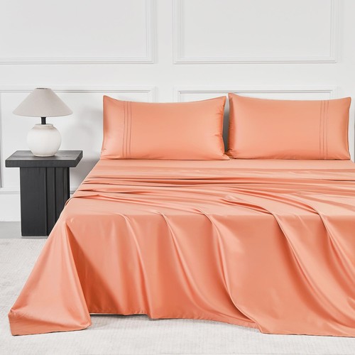Full Sheet Sets Orange - 400 Thread Count 100% Cotton Sheets, 4 Pieces ...