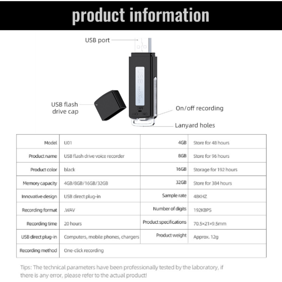 Mini Spy Audio Recorder Voice Activated Listening Device Microphone ...