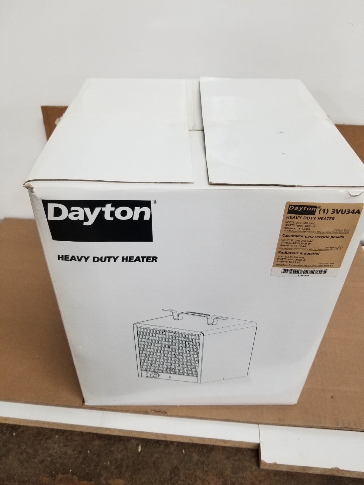 Dayton 3VU34A Heavy Duty Electric Heater 240-208VAC 4K-3KW 16-13.8A Fan ...