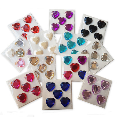 5pcs 25x25mm Heart Self Adhesive Stick on Crystal Gem Rhinestone ...
