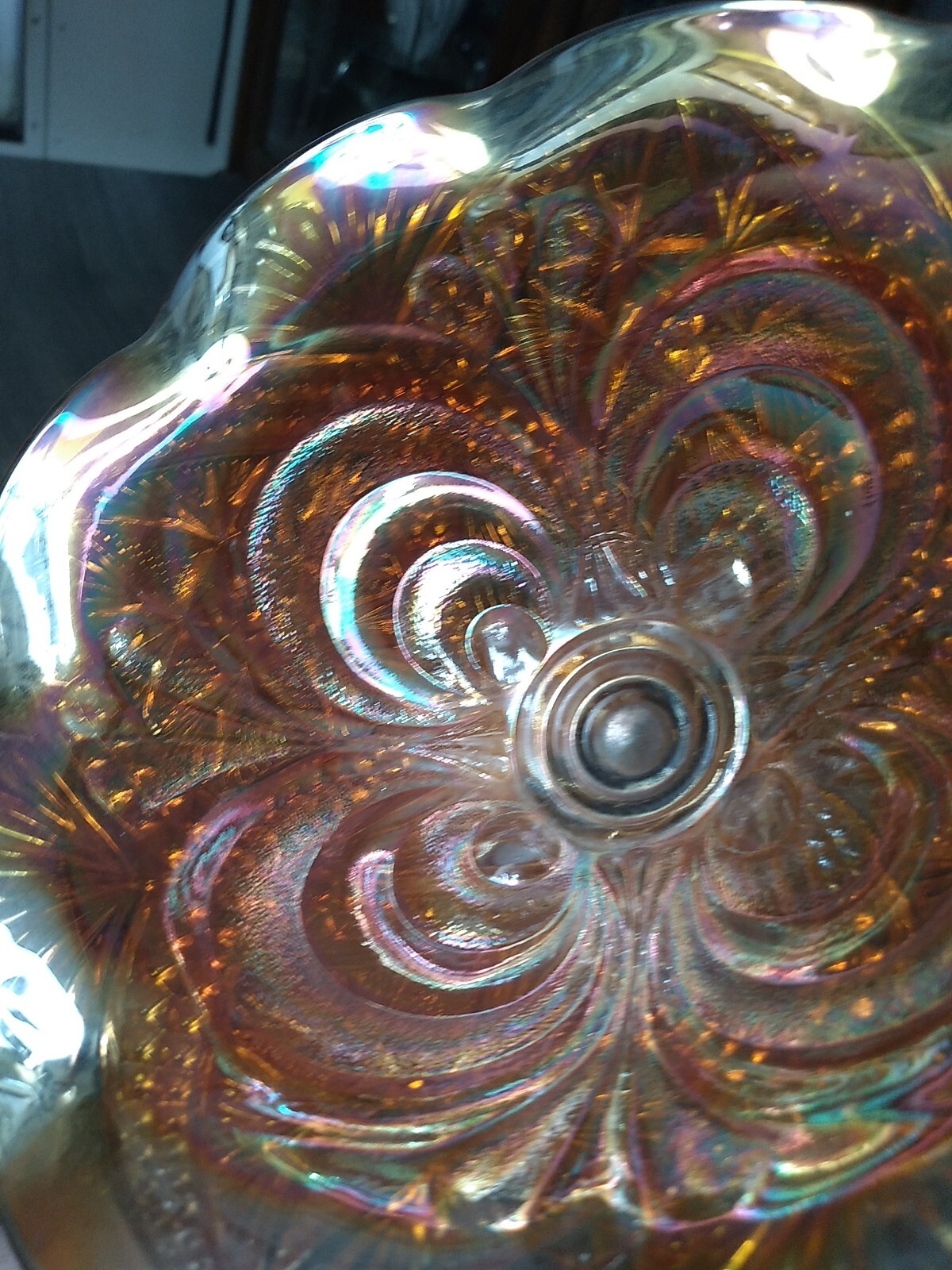 IMPERIAL MARIGOLD SCROLL EMBOSSED CARNIVAL GLASS COMPOTE EASTERN STAR ...