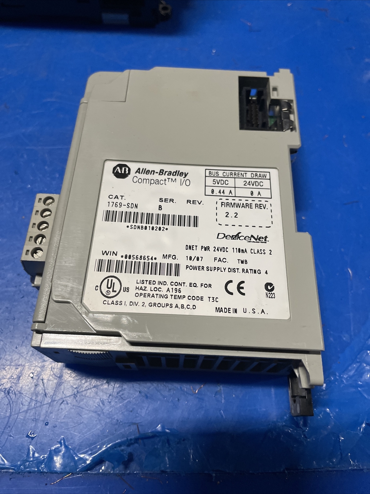 EUC-ALLEN BRADLEY 1769-SDN Ser B Frm 2.2 COMPACTLOGIX DEVICENET MODULE ...