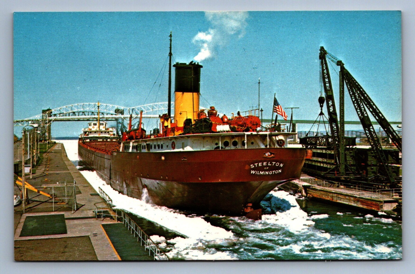 Postcard Vtg Michigan SOO Locks Sault Ste. Marie Ore Carrier Steelton ...