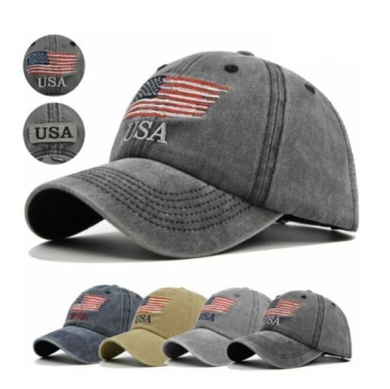 Embroidered USA Flag Hat Washed American Flag Baseball Cap Men Women ...