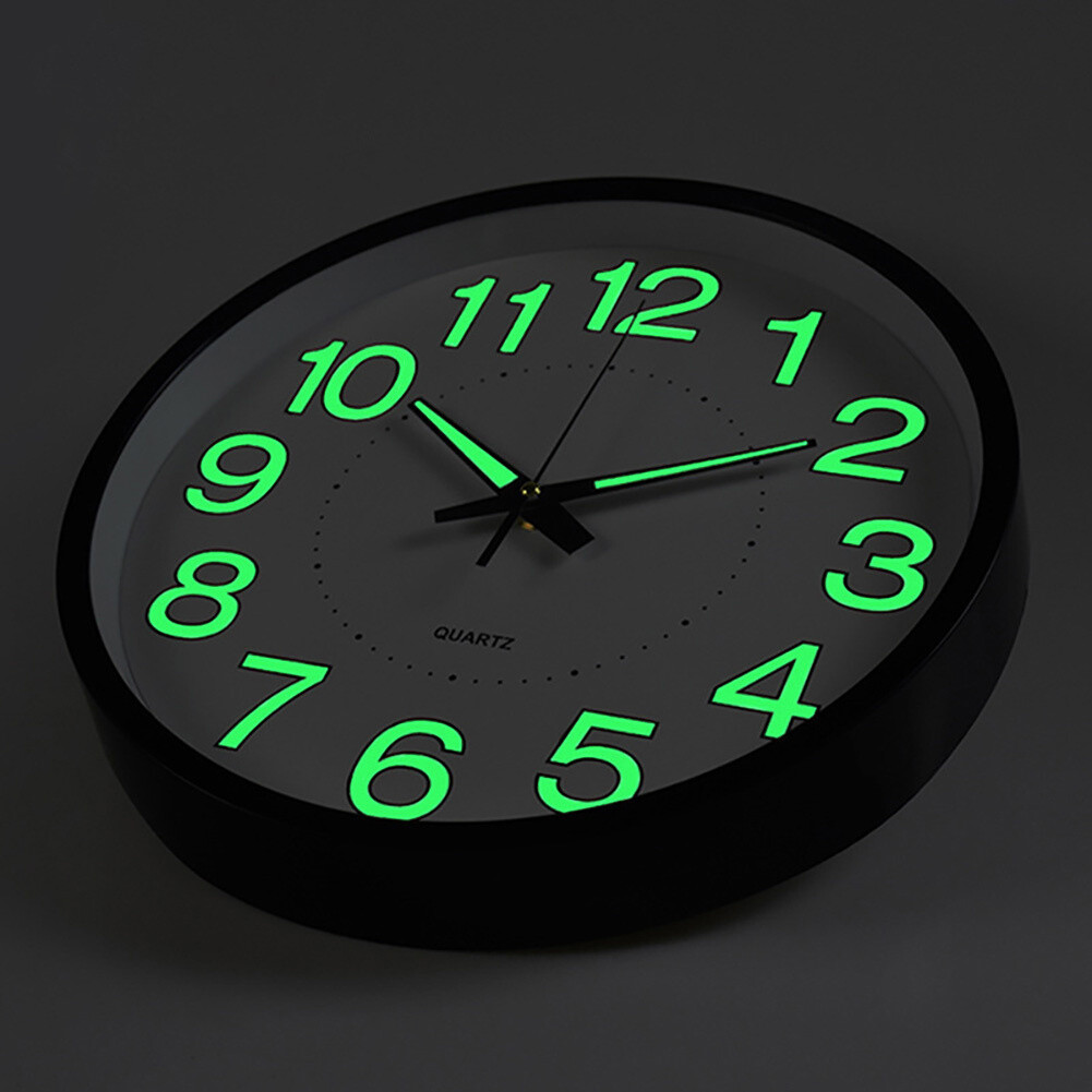 12inch Standard Round Wall Clock Digital Quartz Luminous Clocks Glow In ...