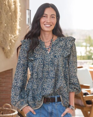 Sundance Catalog Kaia Covet Ruffle Top Generous Small Blue $128 | eBay