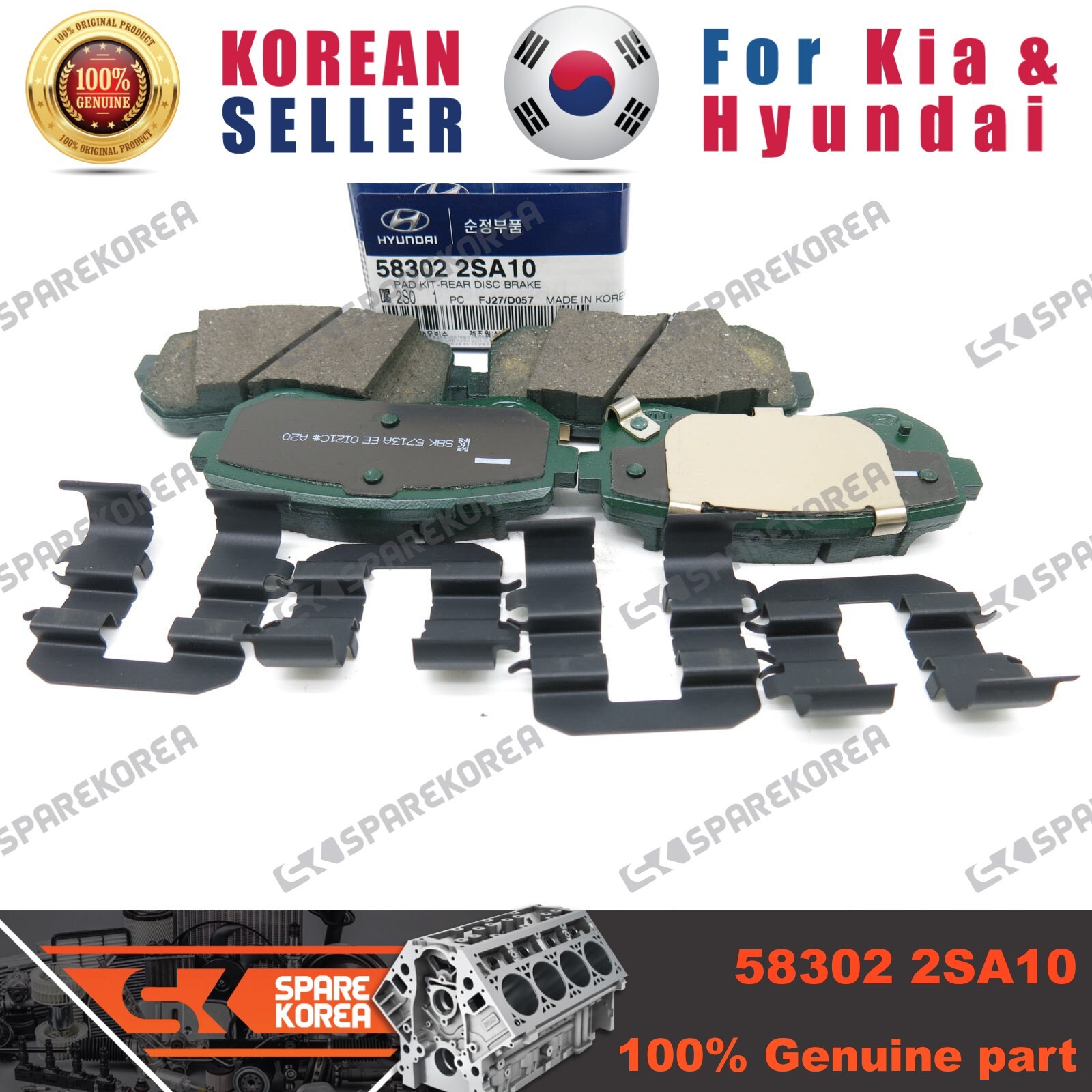 Genuine/OEM 583022SA10 PAD KIT-REAR DISC BRAKE for Hyundai Tucson IX ...