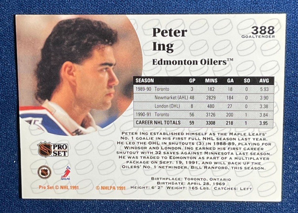 1991-92 PRO SET #388 PETER ING (EDMONTON OILERS) HOCKEY CARD | eBay