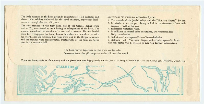 Stalheim Hotel Norway Napkin Envelope and Map Stalheim Norway | eBay UK