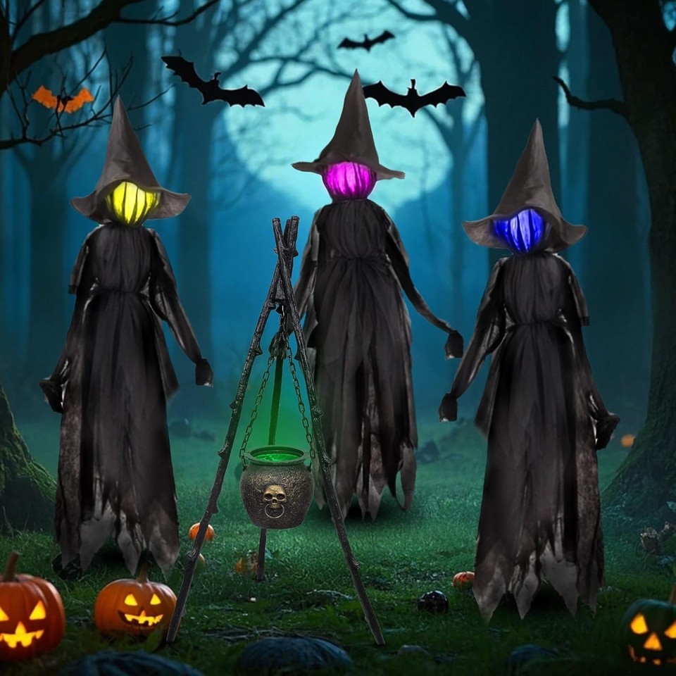 6 Ft Light up Witch Stakes Halloween Yard Decorations, Set of 3 Scary ...